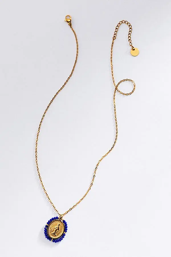 Anthropologie Palas Santa Maria Pendant Necklace With Beaded Accent - Blue