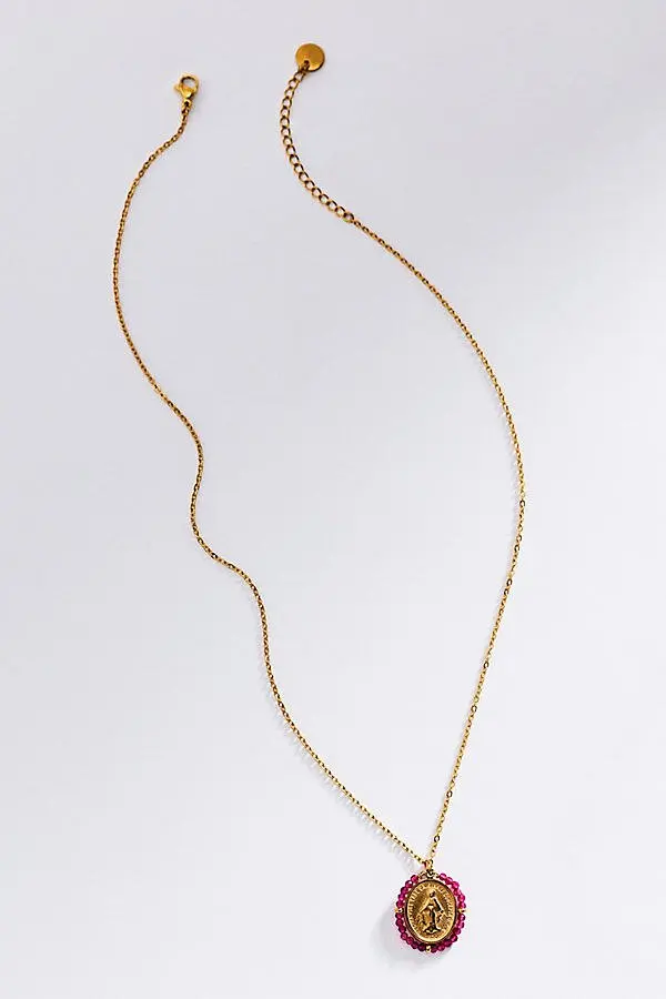 Anthropologie Palas Santa Maria Pendant Necklace With Beaded Accent - Pink