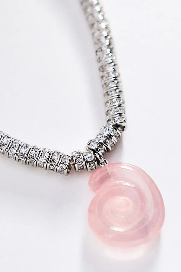 LUV AJ Rose Quartz Rhinestone Necklace