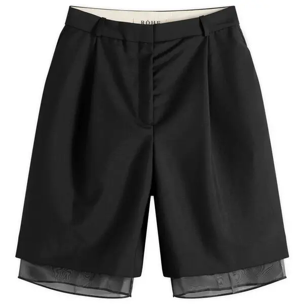 RÓHE Wool-mohair Blend Shorts With Organza Inserts - Black