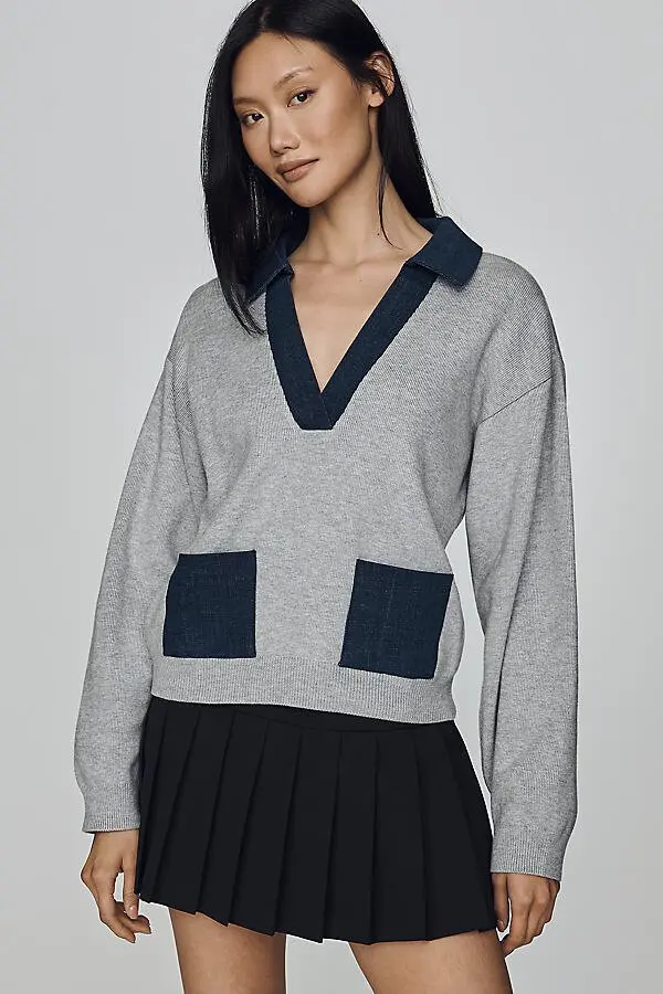 Maeve Collared Pullover Sweater - Grey