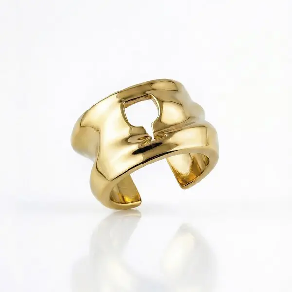 MERCELA Sculptural Wine Glass Statement Ring – Artisan Jewellery - Gold