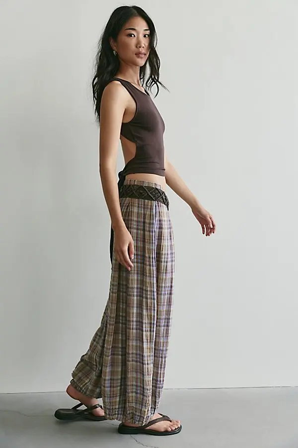 Free People Moonflower Plaid Pull-on Balloon Pants - Lav Combo