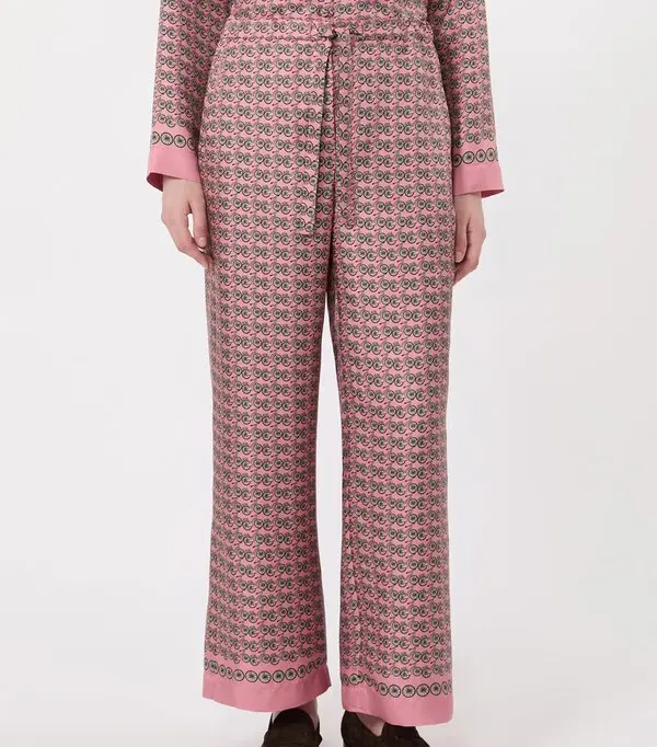 Max Mara Silk Bicycle Print Wide-leg Trousers
