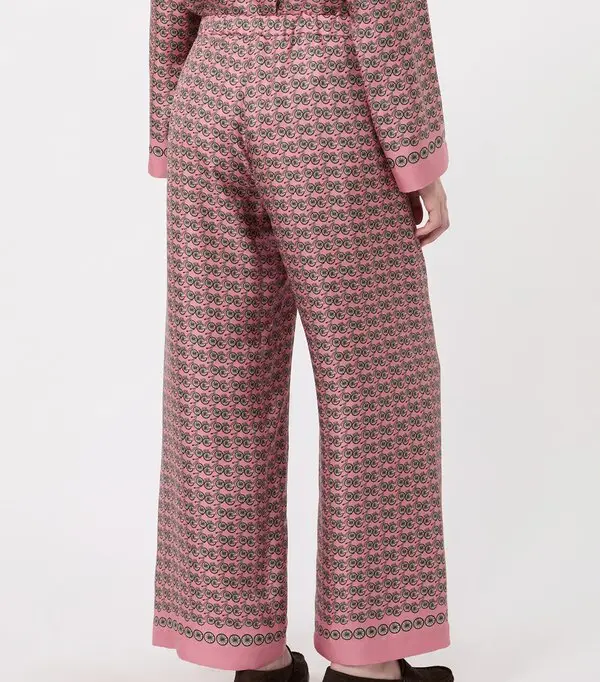 Max Mara Silk Bicycle Print Wide-leg Trousers