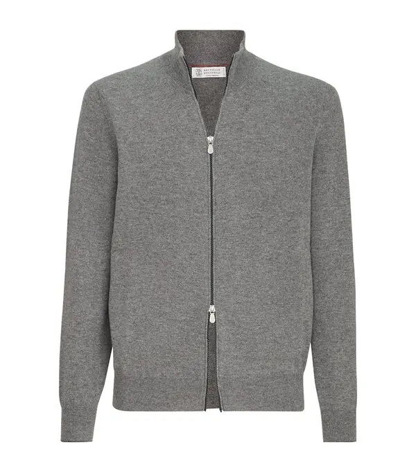 Brunello Cucinelli Cashmere Two-way Zip Cardigan - Grey