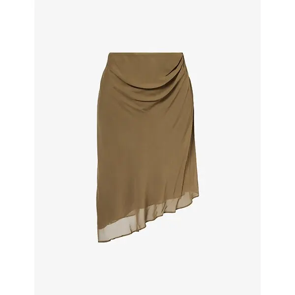Bec & Bridge Samantha Asymmetric Georgette Midi Skirt - Twig
