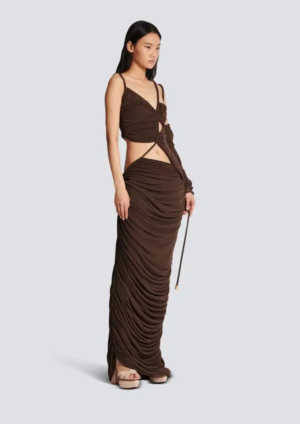 Balmain Asymmetric Draped Jersey Maxi Dress