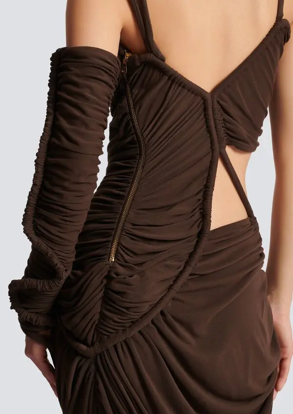Balmain Asymmetric Draped Jersey Maxi Dress