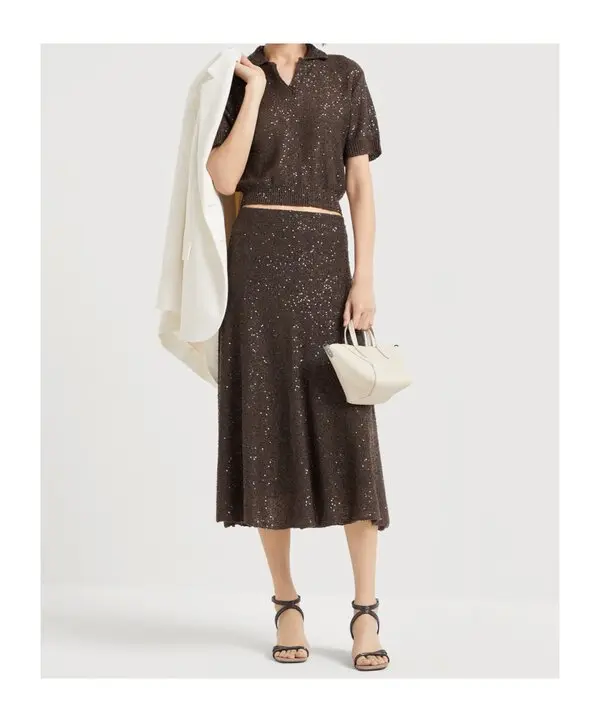 Brunello Cucinelli Sequin Embellished Polo Top
