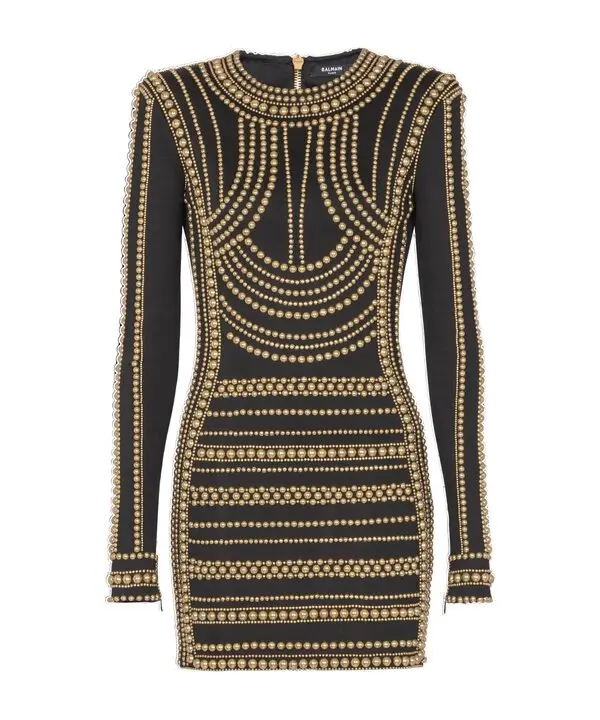 Balmain Short Gold Bead-embroidered Dress - Black