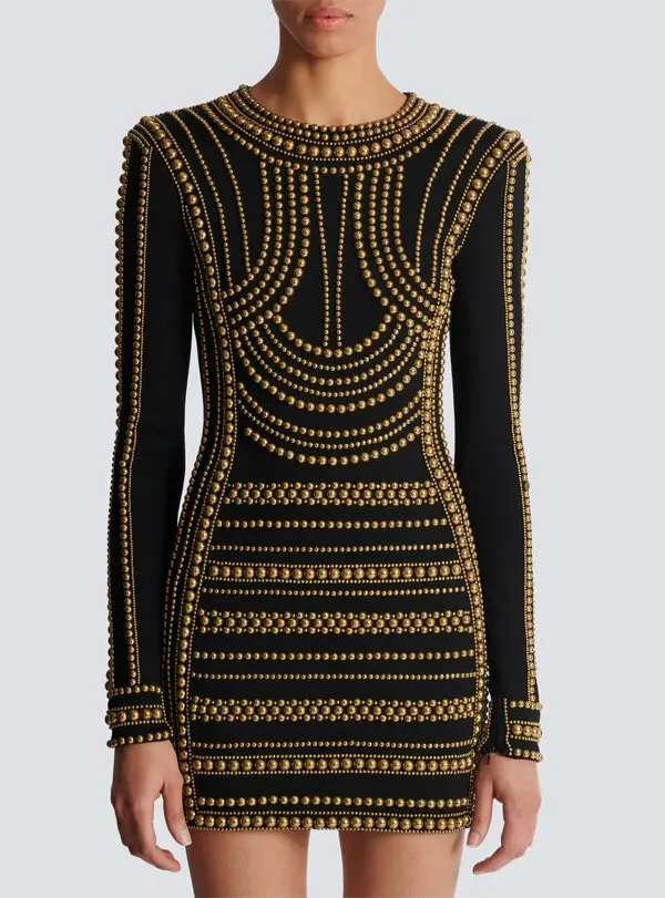 Balmain Short Gold Bead-embroidered Dress