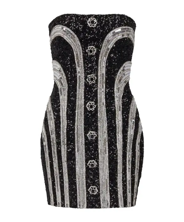 Balmain Embroidered Bustier Stripe Short Dress