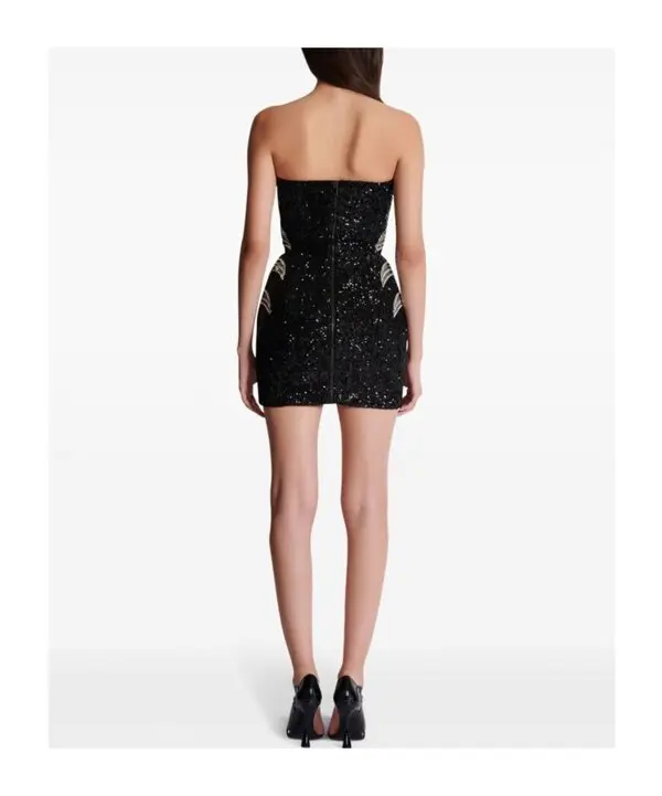 Balmain Embroidered Bustier Stripe Short Dress
