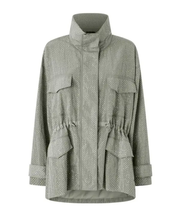 Pinko Embellished Mini Studded Technical Parka - Gray