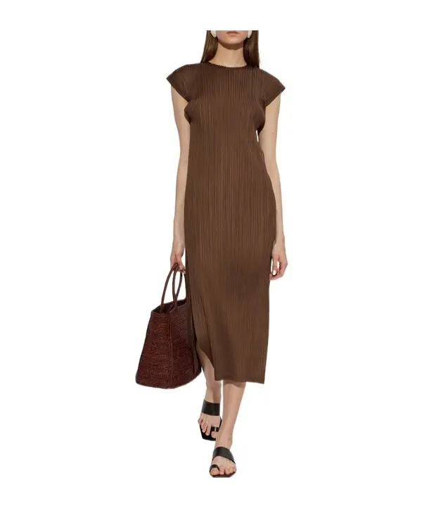 Issey Miyake Swing Solid Pleated Midi Dress