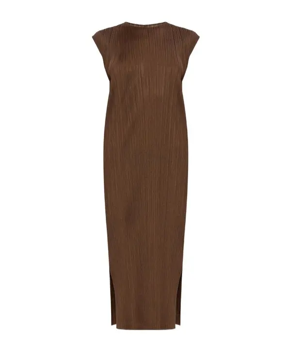 Issey Miyake Pleated Midi Dress - Brown
