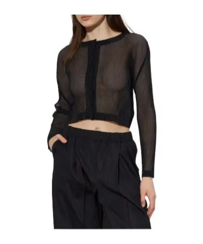 PLEATS PLEASE BY ISSEY MIYAKE Semi-sheer Mesh Buttoned Cardigan