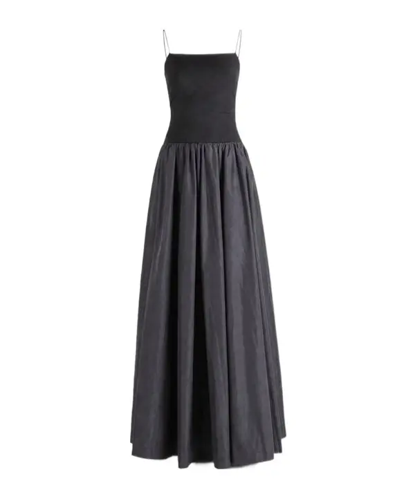 AMOMENTO Knit Maxi Dress With Spaghetti Straps And Pleated Skirt