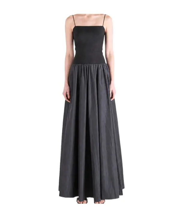 AMOMENTO Knit Maxi Dress With Spaghetti Straps And Pleated Skirt