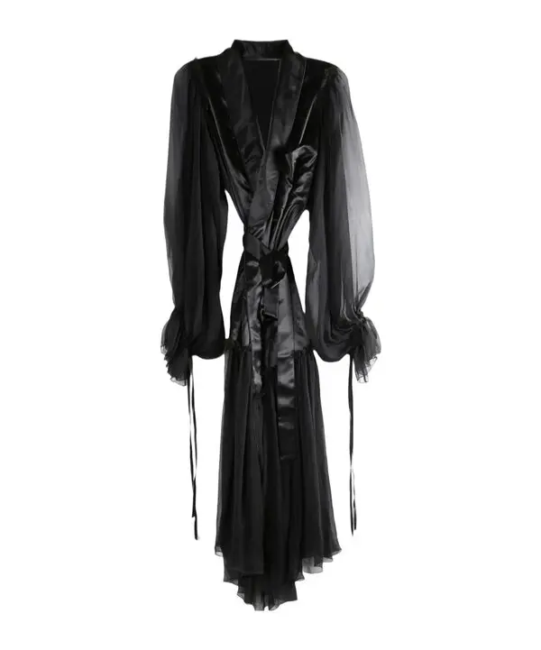 ANN DEMEULEMEESTER Voile Creponne Ruffle Fluid Robe Dress - Black