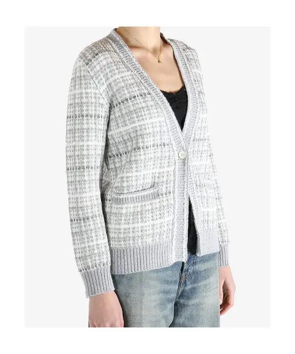 Thom Browne Tuck Stitch Tweed Elongated V-neck Cardigan