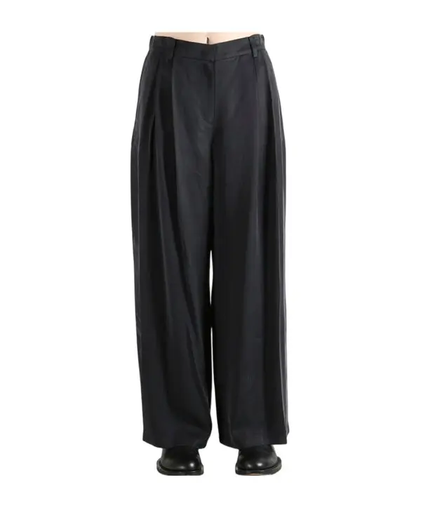 AMOMENTO Cupro Two Tuck Wide Pants