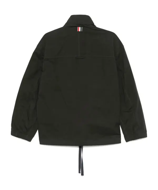 Thom Browne Coated Hooded Jacket With Signature Grosgrain Placket - Black