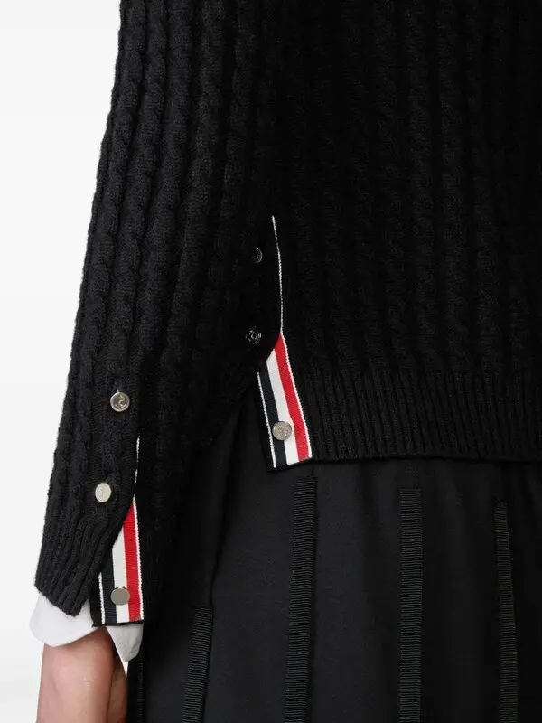 Thom Browne Cable-knit V-neck Cardigan With Rwb Grosgrain Piping
