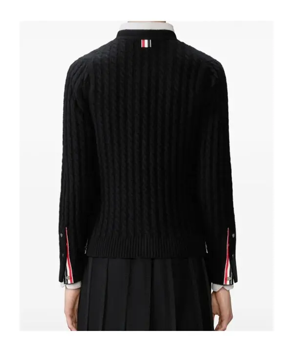 Thom Browne Cable-knit V-neck Cardigan With Rwb Grosgrain Piping