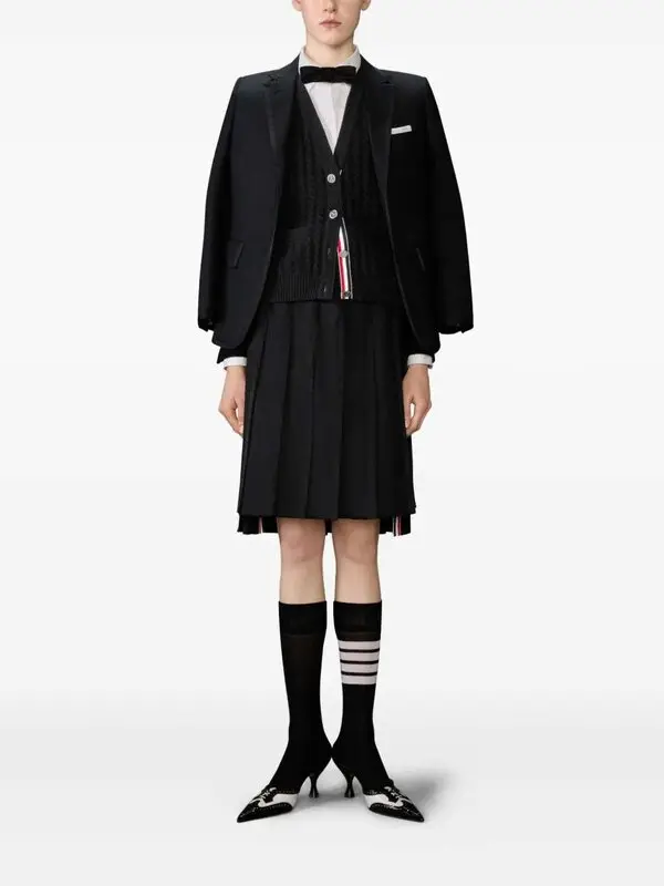 Thom Browne Cable-knit V-neck Cardigan With Rwb Grosgrain Piping