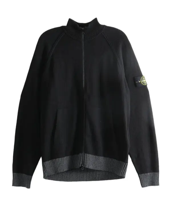 Stone Island Logo-patch Zip-up Sweater - Black