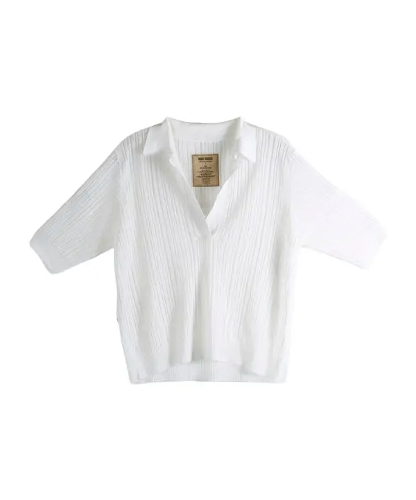 UMA WANG Collared Ribbed Knit Polo Shirt - White