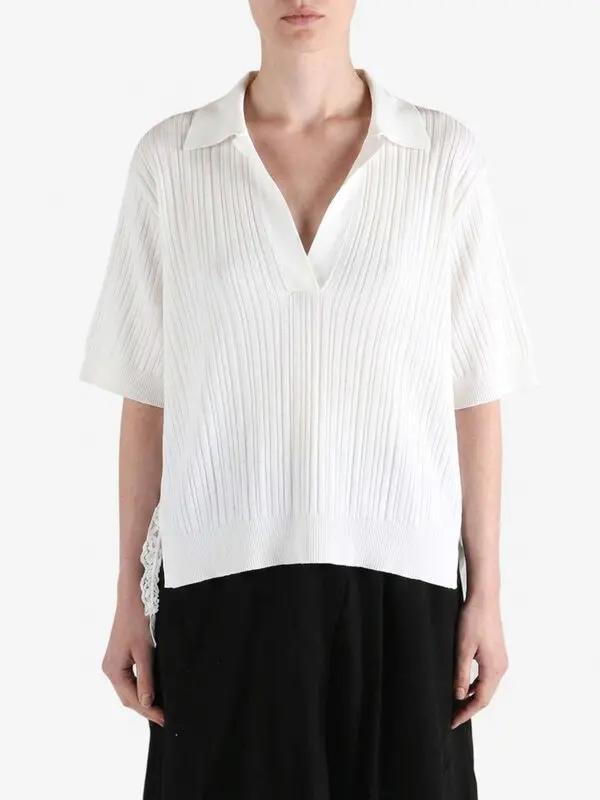UMA WANG Collared Ribbed Knit Polo Shirt - White