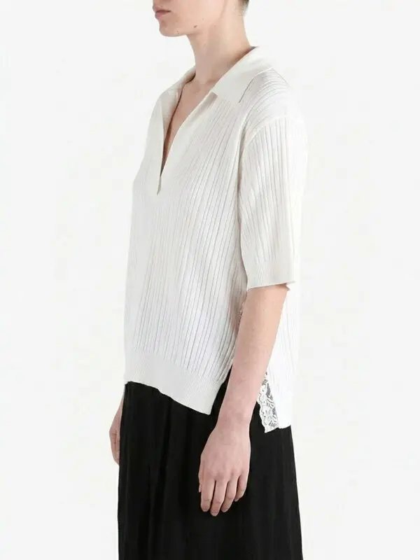 UMA WANG Collared Ribbed Knit Polo Shirt - White