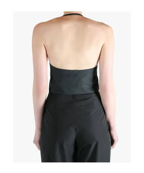 AMOMENTO Halterneck Button-up Top - Black