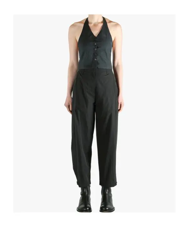 AMOMENTO Halterneck Button-up Top - Black