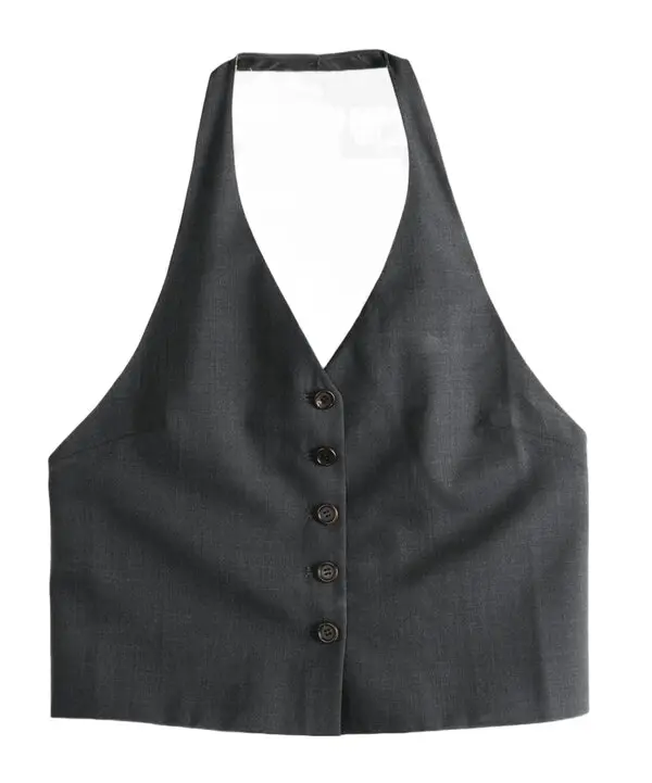 AMOMENTO Halterneck Button-up Top - Black