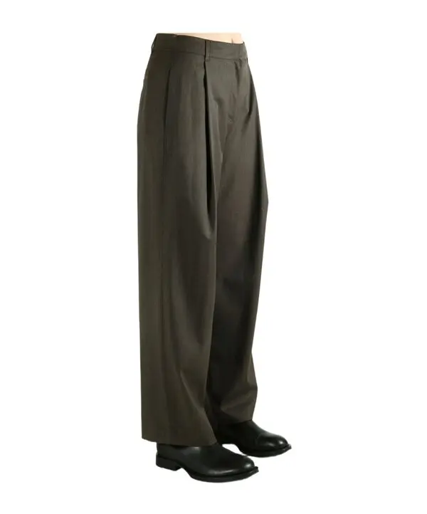 AMOMENTO Wool Blend Pleated Casual Trousers