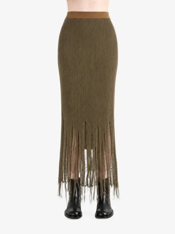UMA WANG Elastic Waist Midi Skirt With Tassel Hem - Dark Grey