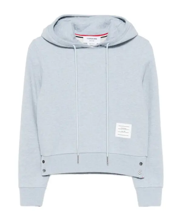 Thom Browne Logo-patched Hoodie - Light Blue