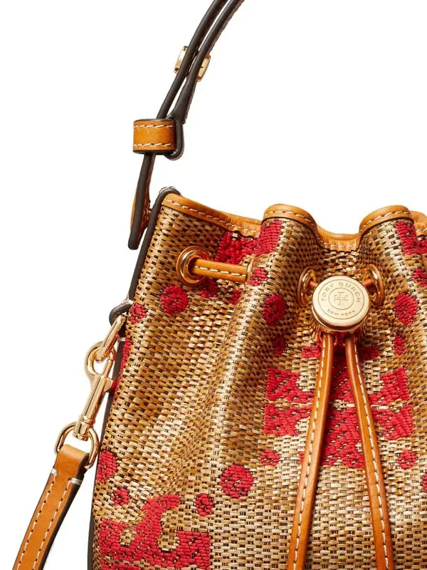 Tory Burch T Monogram Straw Mini Bucket Bag