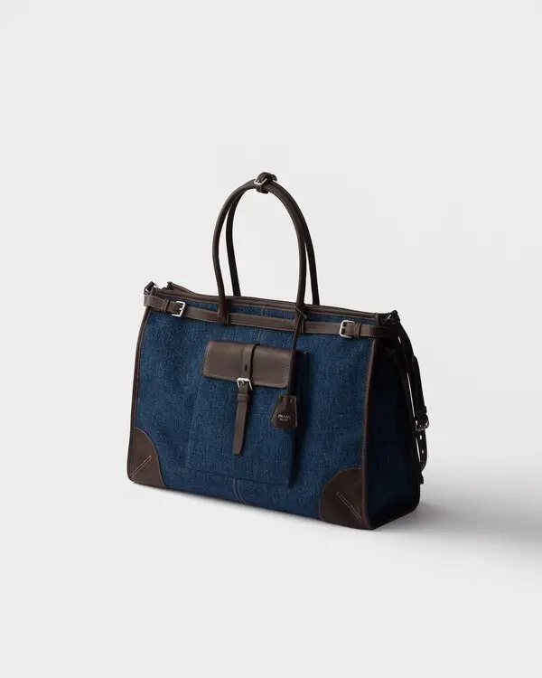 Prada Bonnie Denim And Leather Tote Bag