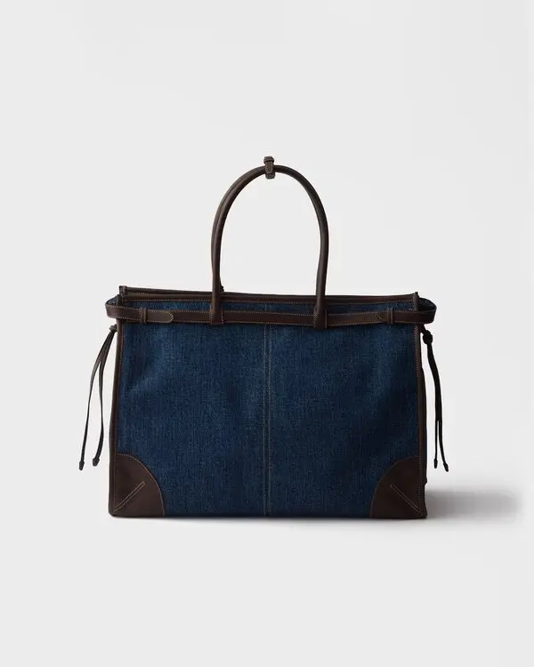 Prada Bonnie Denim And Leather Tote Bag
