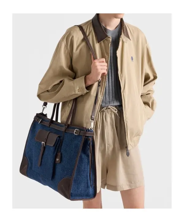 Prada Bonnie Denim And Leather Tote Bag