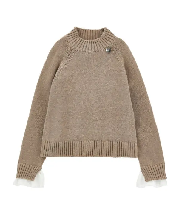 Monnalisa Ruffle-cuff Raglan-sleeve Sweater - Beige