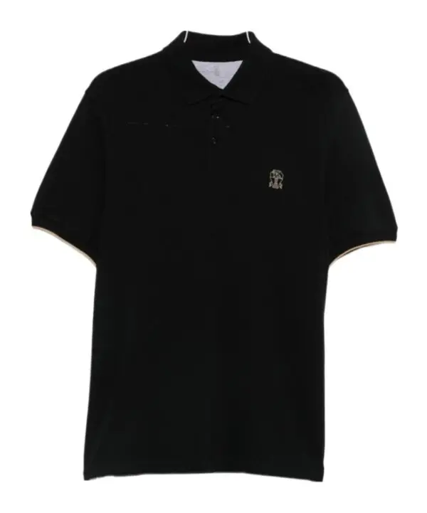 Brunello Cucinelli Logo Embroidered Short Sleeved Polo Shirt - Black