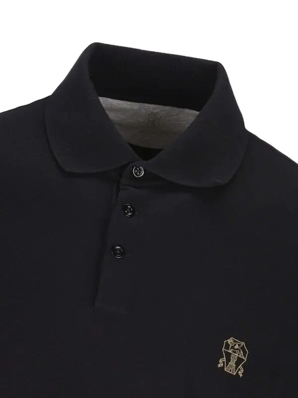 Brunello Cucinelli Logo Embroidered Short Sleeved Polo Shirt - Black
