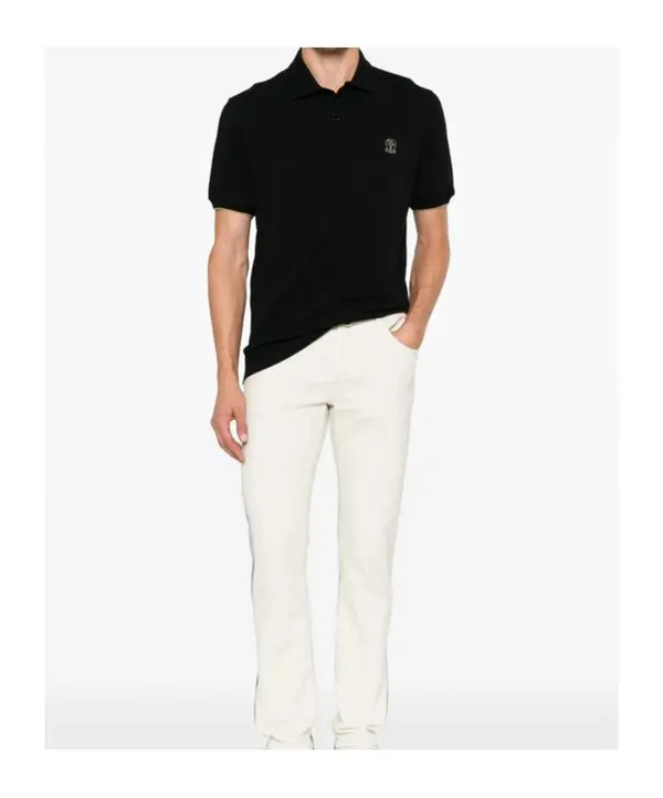 Brunello Cucinelli Logo Embroidered Short Sleeved Polo Shirt - Black