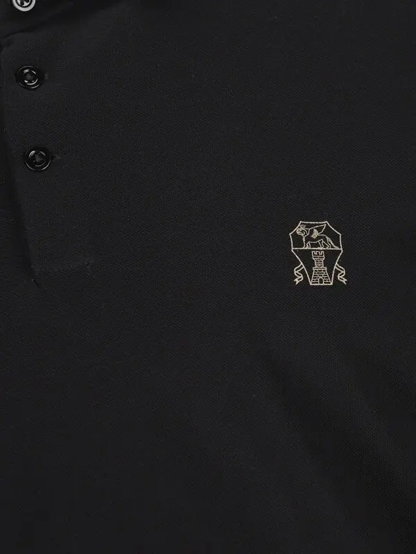Brunello Cucinelli Logo Embroidered Short Sleeved Polo Shirt - Black